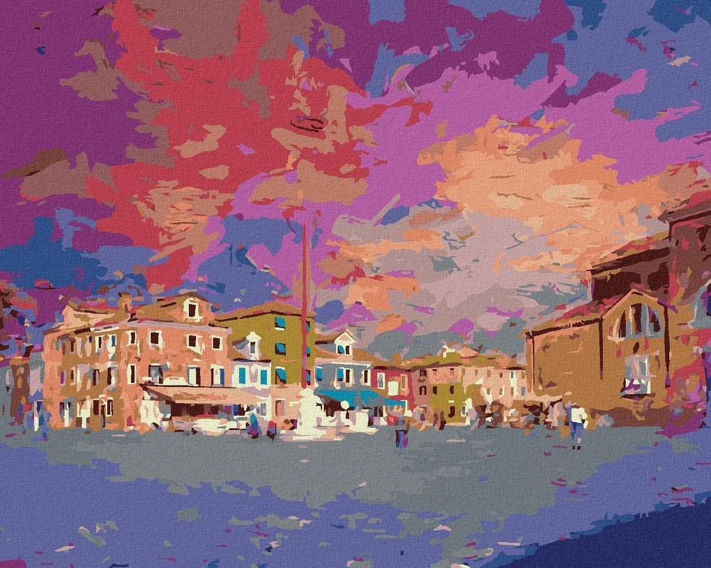 zuty zuty - malování podle čísel - náměstí na ostrově burano, 40x50 cm, plátno+rám
