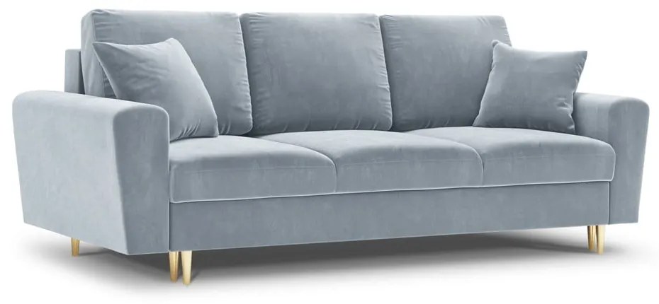 Světle modrá sametová rozkládací/s úložným prostorem pohovka 235 cm Kyoto – Cosmopolitan Design