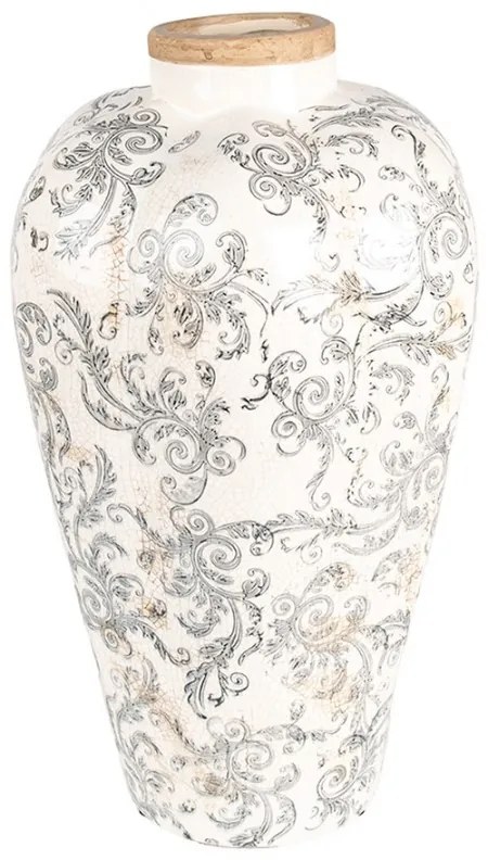 Béžová keramická dekorační váza se šedými ornamenty Gassia L - Ø 24*40 cm