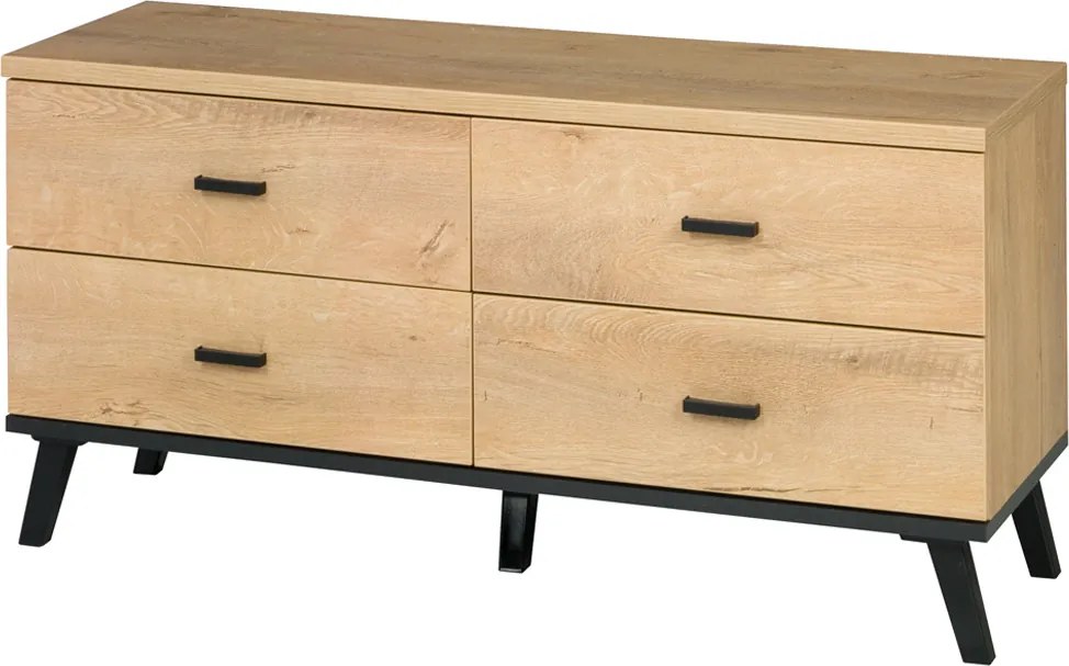Obývací stěna JOHN II | 6 dílů | sestava C | 464 cm + stolek 101x61 cm | komoda dub lefkas světlý/černá