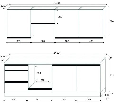 Kuchyňská linka MARINA 240 cm dub craft/lesklá černá
