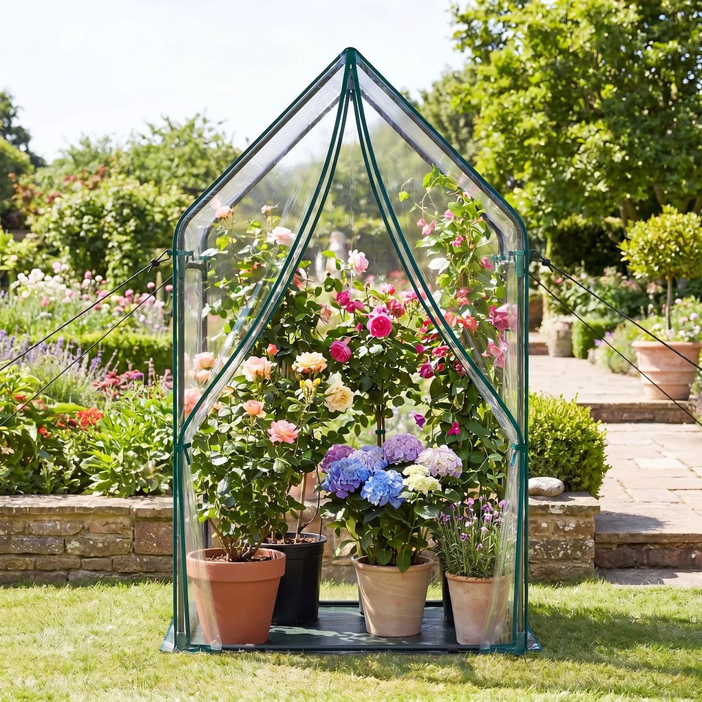 Costway Fóliový mini skleník se 2 rolovacími dveřmi, 90,5 × 90,5 × 152,5 cm