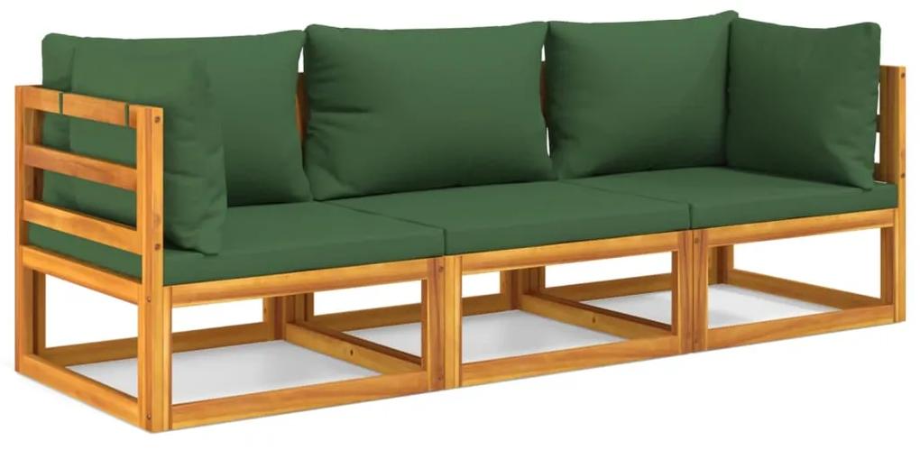 vidaXL 3dílná zahradní sedací souprava zelené podušky masivní dřevo