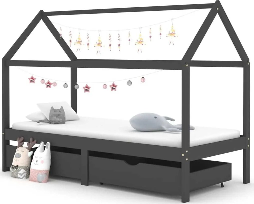 vidaXL Rám dětské postele se zásuvkami masivní borovice 90x200 cm [322141] Barva: Hnědá