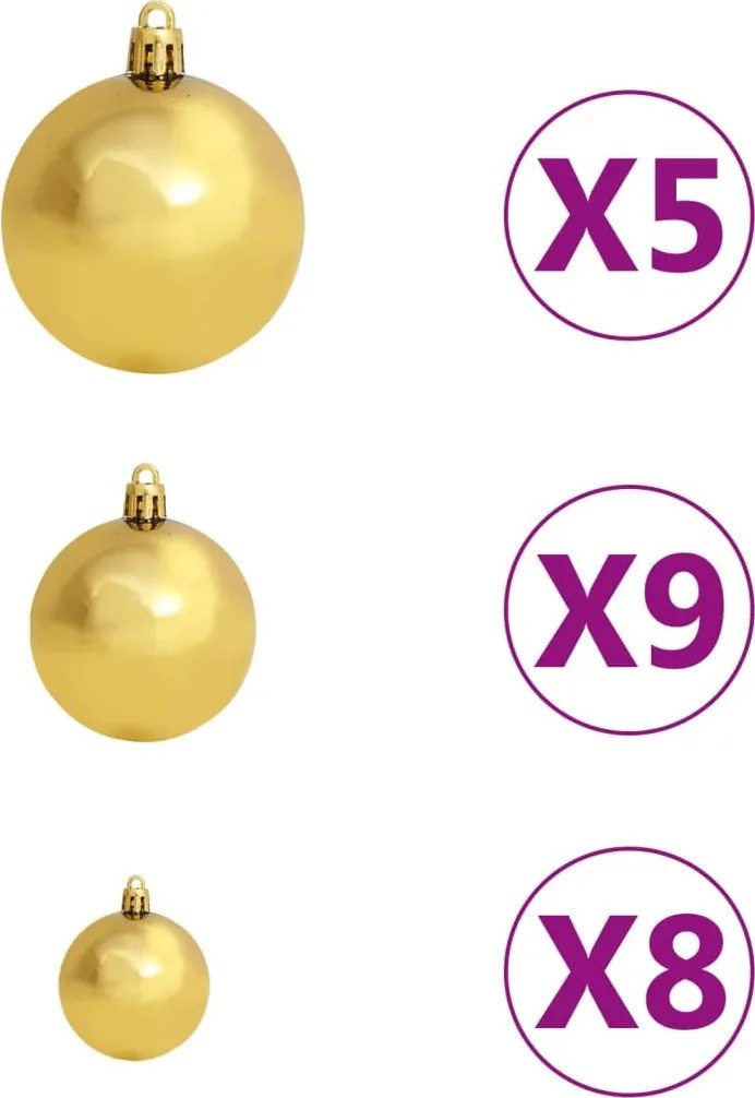 vidaXL Umělý vánoční stromek s LED a sadou koulí 120 cm PVC [3077497] Barva: Růžová a zlatá
