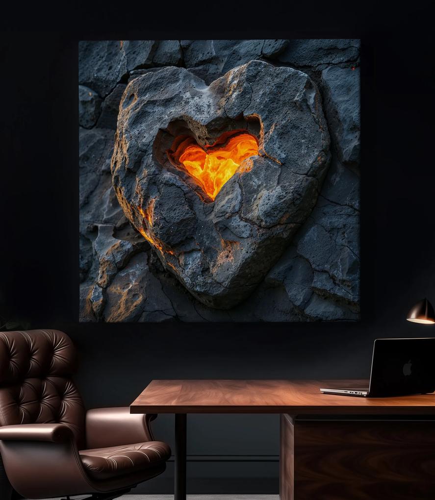 Obraz na plátně - Kamenné srdce s lávou FeelHappy.cz Velikost obrazu: 40 x 40 cm