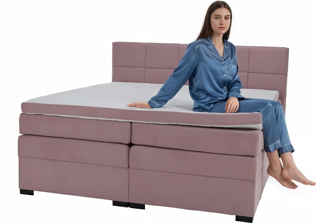 Boxspringová pocketová postel, 200x200, růžová, APRIL