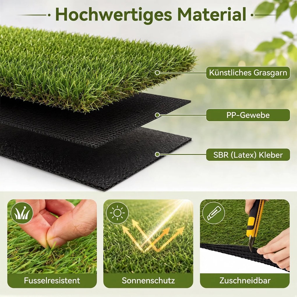 Costway 20 mm umělý trávník venkovní green s drenážním systémem v přírodním