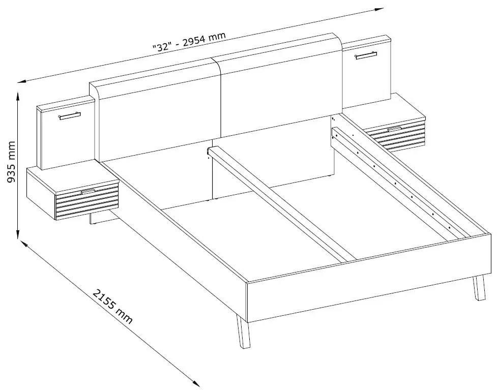 Postel s nočními stolky Trattino 180x200 cm, s osvětlením