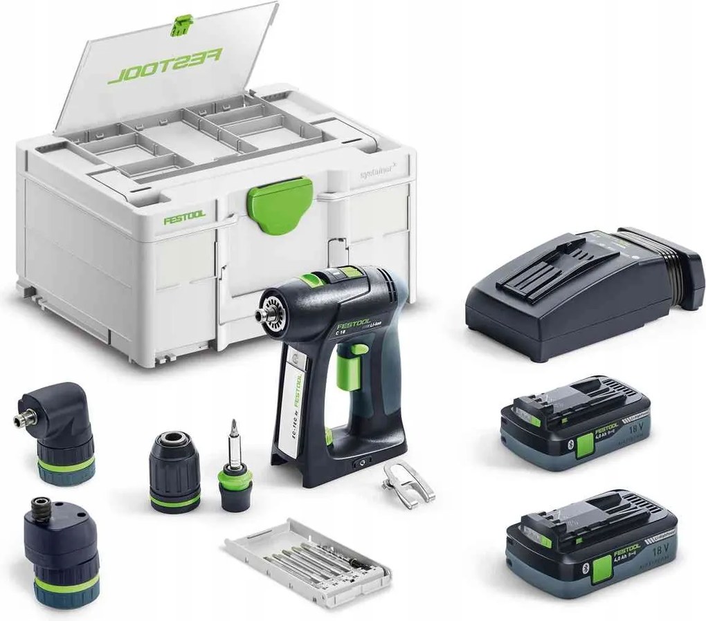 Festool aku vrtačka C 18 Hpc 4,0 I-Set Set Max 3 Hlavice Set