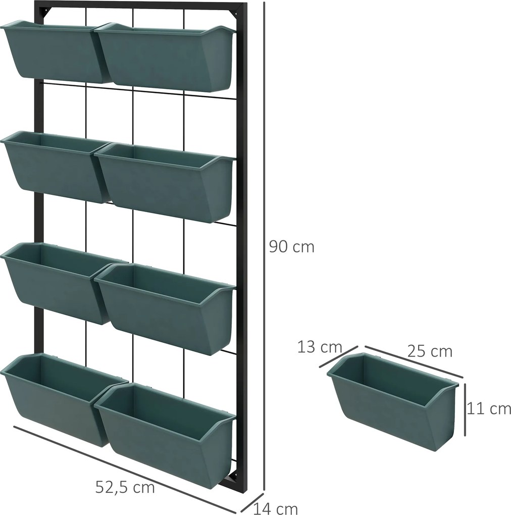 Outsunny stojan na květiny Stojan na rostliny s 8 květináči Nástěnné schodiště na rostliny Police na květiny do zahrady Tmavě zelená 52,5 x 14 x 90 c…