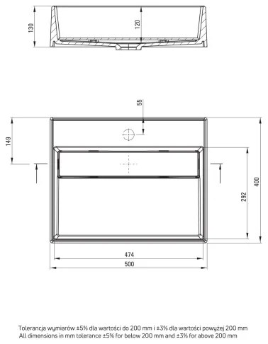 Deante CQR_NU5M - Umyvadlo na desku CORREO 40x50 cm granit/černá
