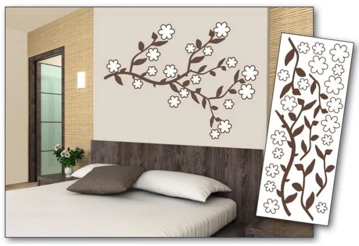 ST2 025 Samolepicí dekorace na zeď - Hnědá větvička | 65 x 165 cm | hnědá, bílá