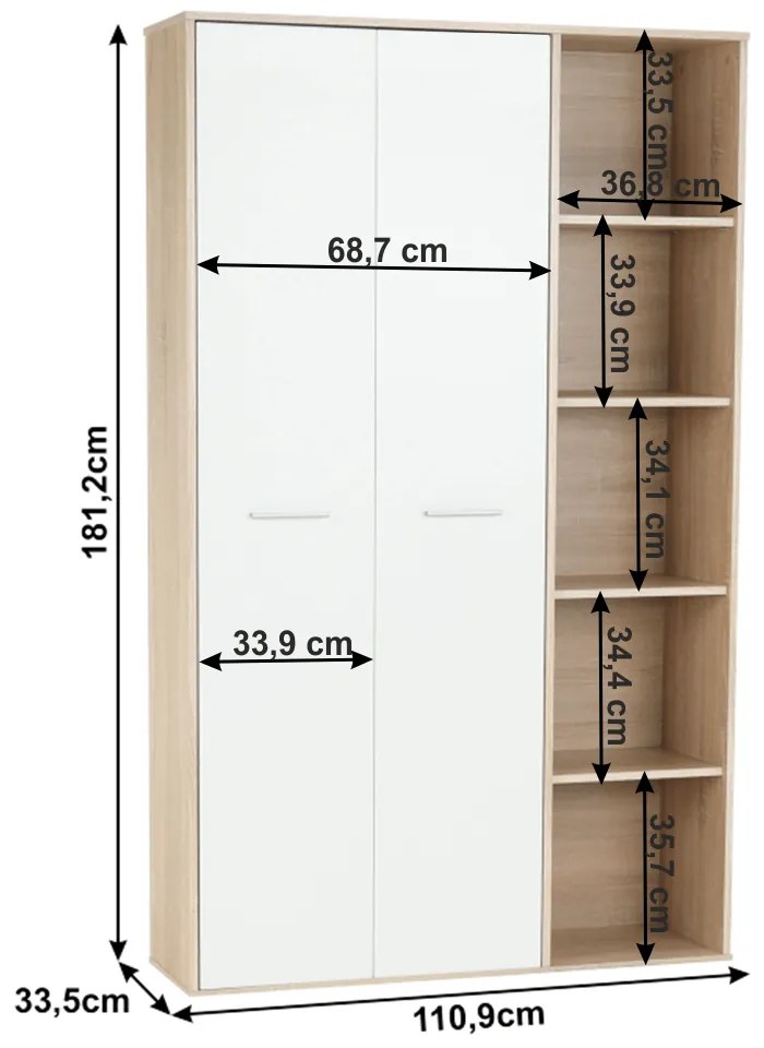 Kondela Skříň, dub sonoma / bílá, Maurus NEW MA52