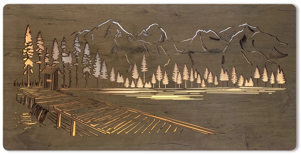 Li-Go "Pod vrcholy hor" světelný obraz s baterií 120x60cm varianta ovládání: manuál/pohybové čidlo, provedení povrchu: černá s patinou