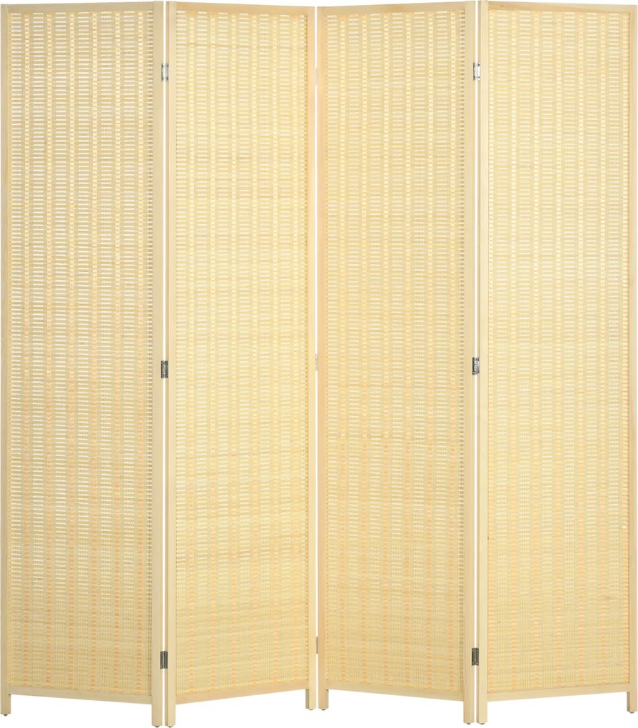 HOMCOM 4-panelový paravan 180 x 180 cm z bambusu, skládací akustický paravan do obývacího pokoje, přírodní | Aosom