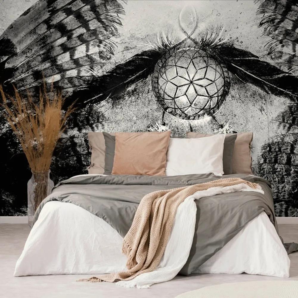 Samolepící tapeta černobílý indiánský lapač snů - 375x250 cm