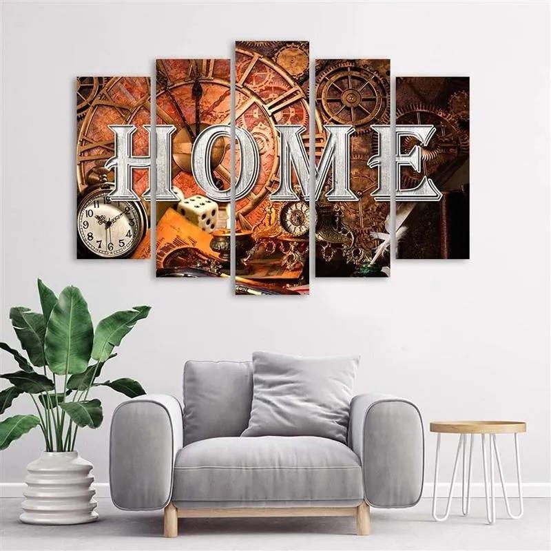Obraz na plátně pětidílný Home Retro Hnědý nápis - 150x100 cm