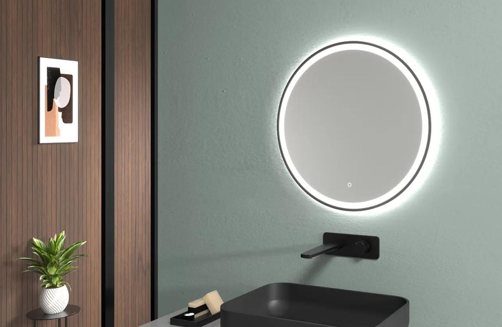 CERANO - Koupelnové LED zrcadlo Vito, kovový rám - černá matná - Ø 80 cm