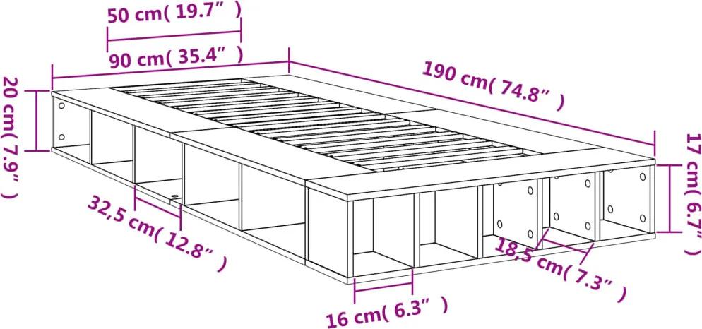 vidaXL Rám postele 90 x 190 cm kompozitní dřevo [3280527] Barva: kouřový dub