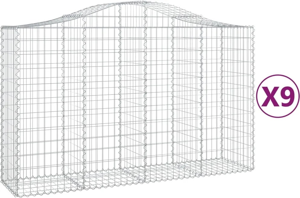 Klenuté gabionové koše 9 ks 200x50x120/140cm pozinkované železo 3145668