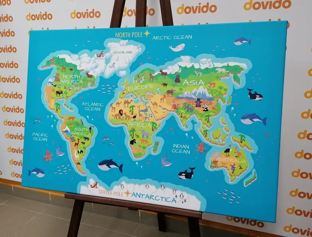 Obraz zeměpisná mapa světa pro děti - 60x40 cm