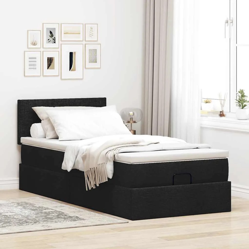 Osmanský rám postele s matrací černá 80x200cm textil 3311333