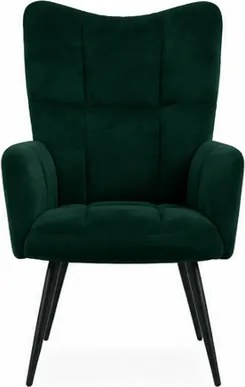 relaxační křeslo, odpočinkové, ušák, kov/samet, 98x63x69 cm, černá/tmavě zelená, Dekorino KR20260003