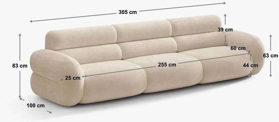 Krémová žinylková pohovka 305 cm Neo – Micadoni