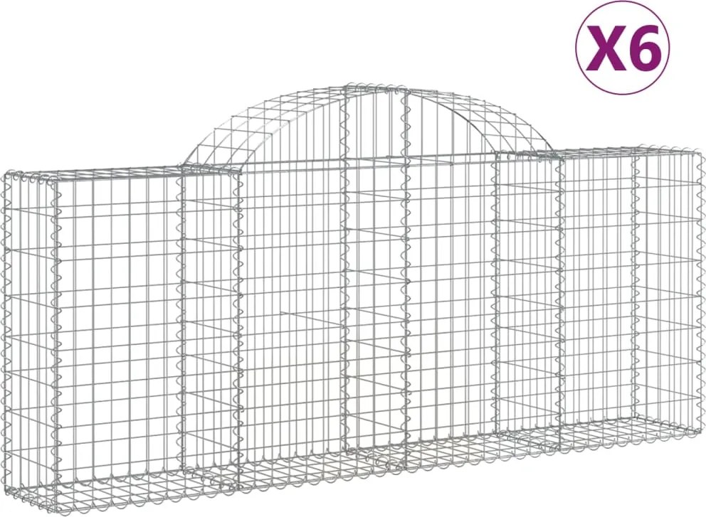 Klenuté gabionové koše 6 ks 200x30x80/100 cm pozinkované železo 3146093