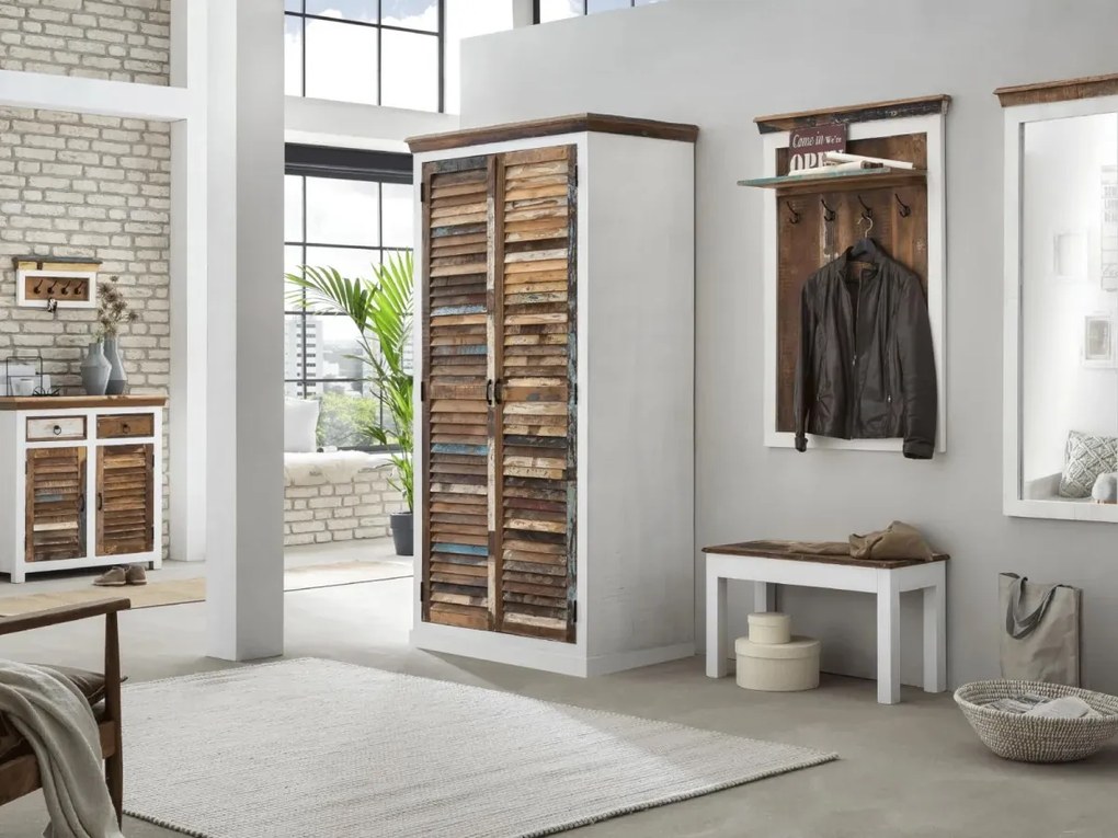 furniture-nabytek.cz - Masivní šatní skříň Perano z recyklovaného dřeva, lakovaná, bílá/barevná – 80×25×120 cm