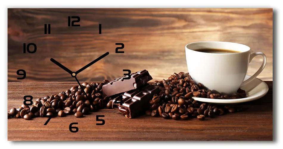 Wallmuralia Skleněné hodiny na stěnu Káva a čokoláda 60x30 cm