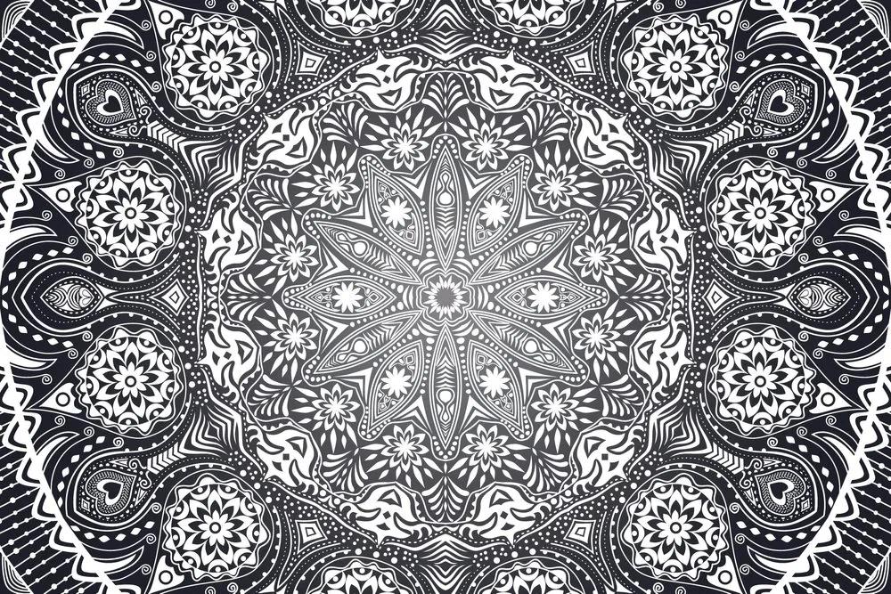 Tapeta okrasná Mandala s krajkou v černobílé