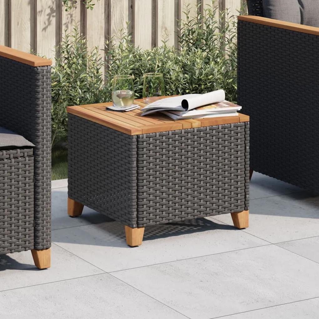 Zahradní stolek černý 45 x 45 x 37 cm polyratan akáciové dřevo - Default Title