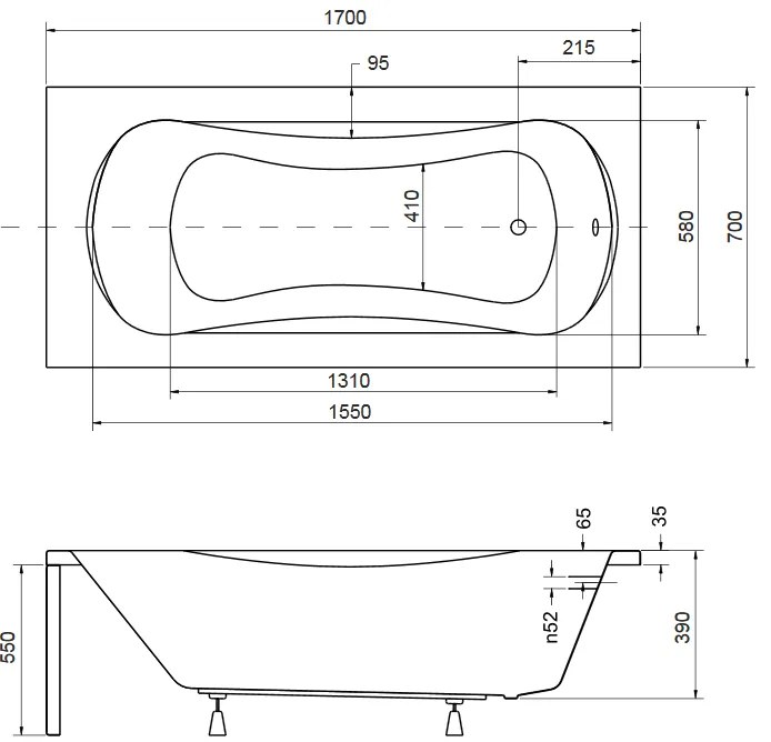 NIKIDO Akrylátová vana ARIA 130x70, 140x70, 150x70, 160x70, 170x70 Velikost: 130x70