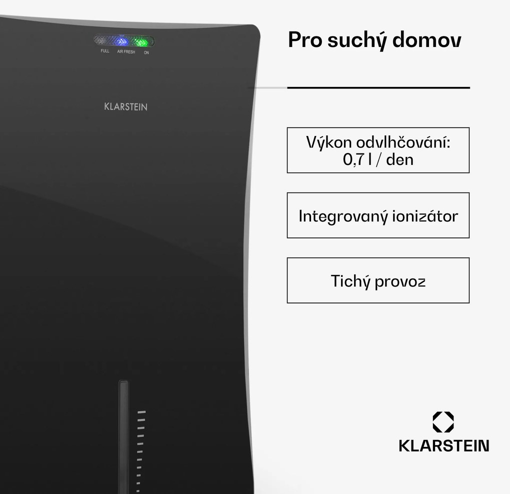 Klarstein Drybest 2000 2G, odvlhčovač vzduchu, ionizátor, 700 ml/24 h, 70 W, černý