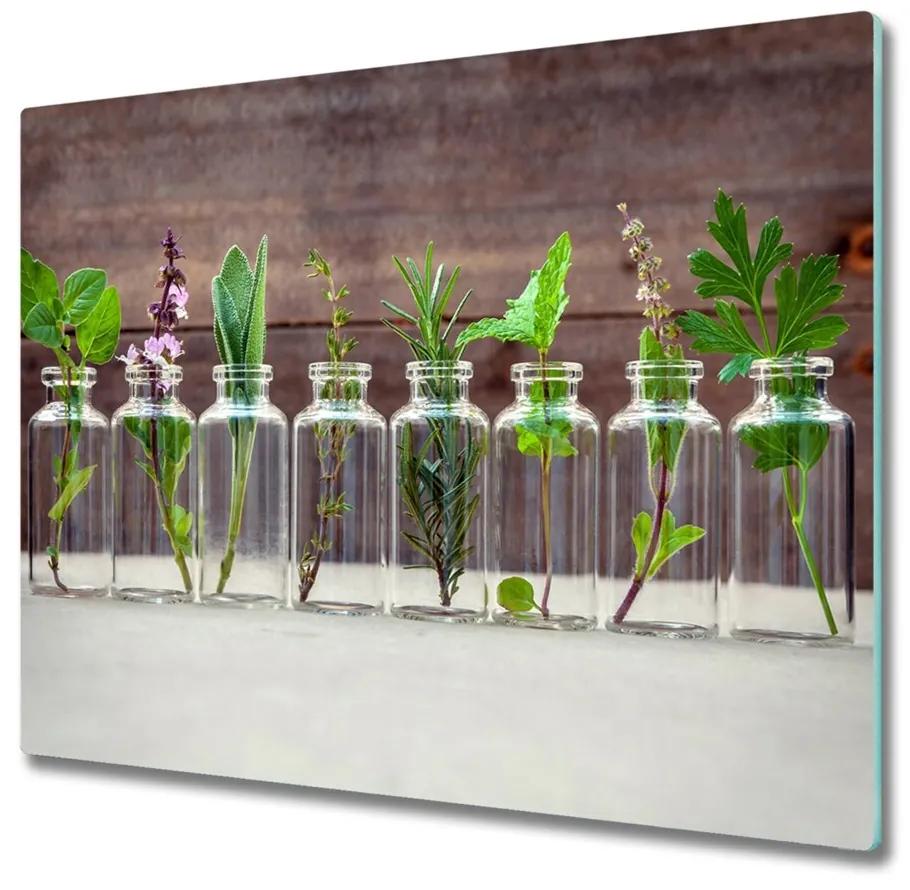 Skleněná krájecí deska Rostliny ve sklenicích 60x52 cm