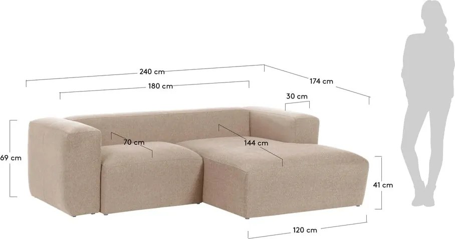 Béžová rohová pohovka Kave Home Blok, pravý roh