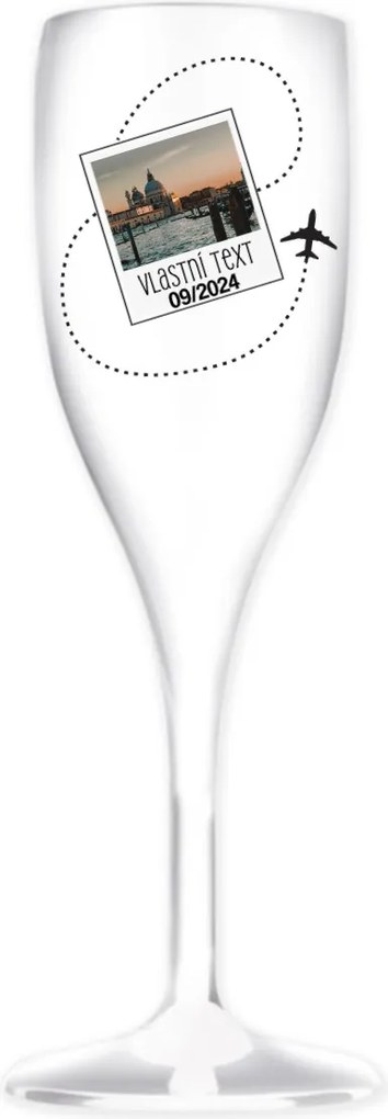 Personalizovaná nerozbitná prosecco sklenice s fotkou a cestovatelským motivem