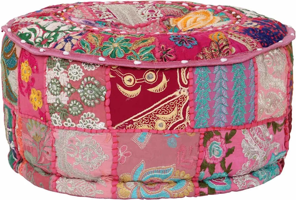 Sedací puf patchwork kulatý bavlna ruční výroba 40x20 cm růžový 246574