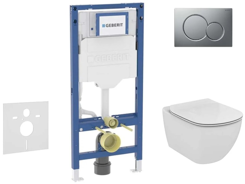 Geberit Duofix - Set předstěnové instalace, klozetu Tesi a sedátka softclose, tlačítko Sigma01, matný chrom SANI11CD2134