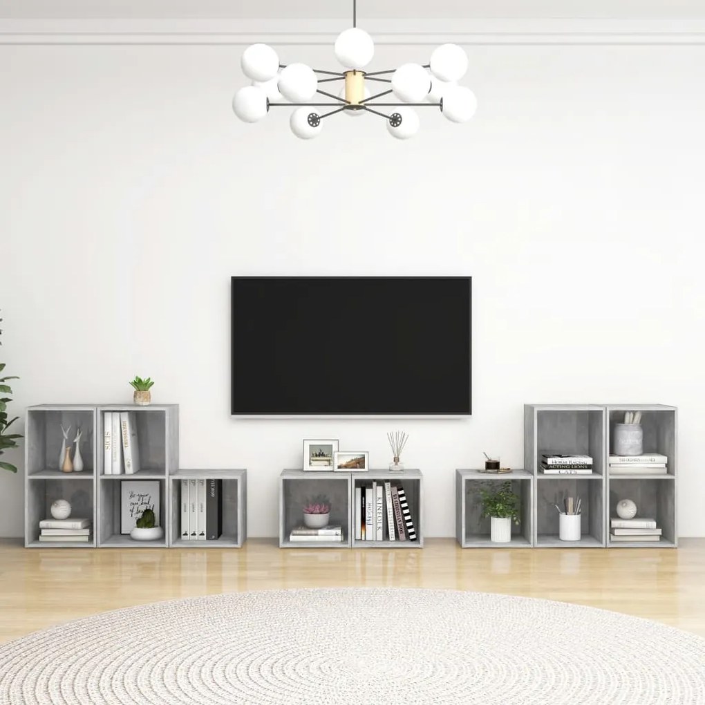 8dílný set TV skříněk betonově šedý kompozitní dřevo 3080064