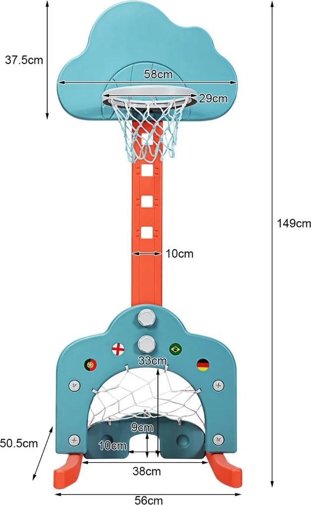 Costway 3 v 1 Dětské hřiště s výškově nastavitelným basketbalovým košem