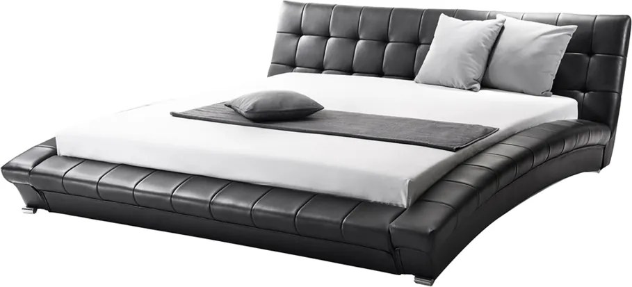 Vodní kožená černá postel, 180x200 cm, LILLE