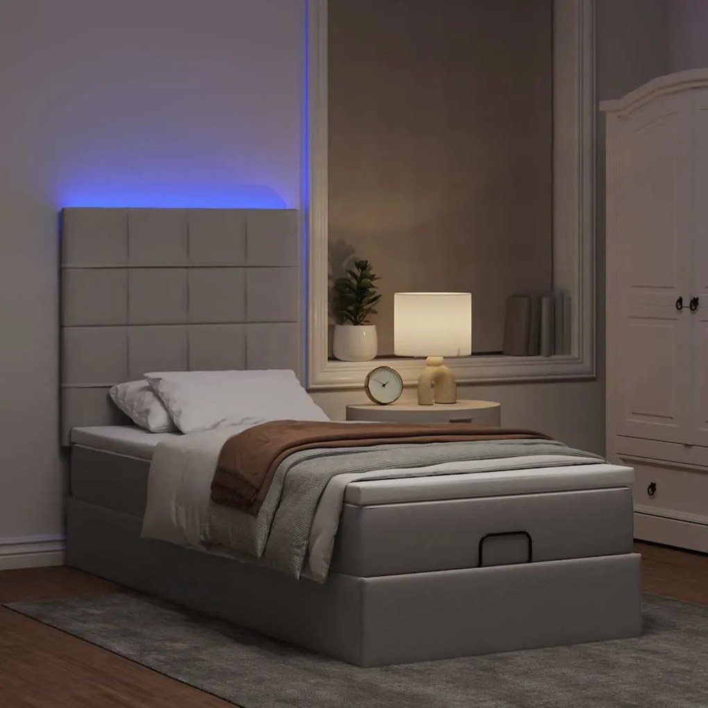 Osmanská postel s matrací & LED taupe 90x200 cm látka 3313979