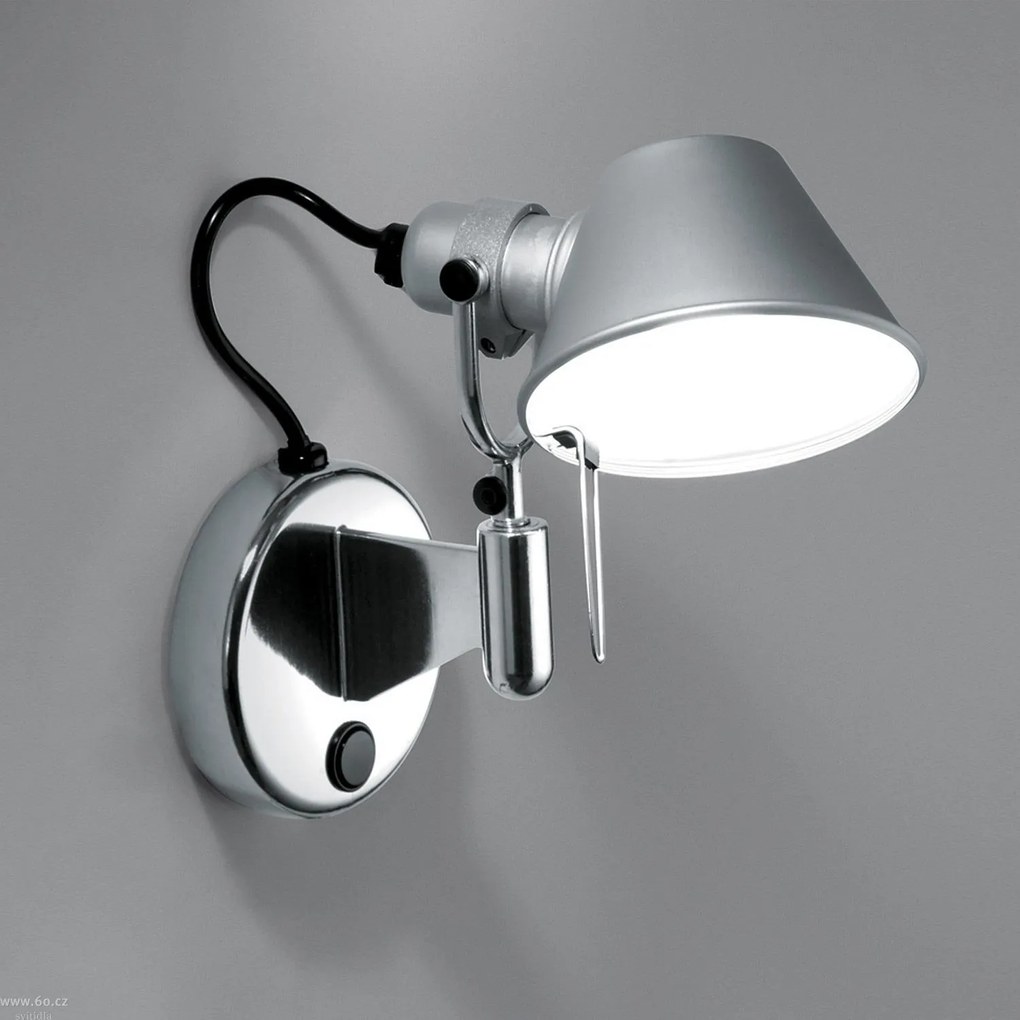 Artemide A044050 Tolomeo Micro Faretto Halo, nástěnné designové svítidlo s vypínačem, 1x60W E14, hliník