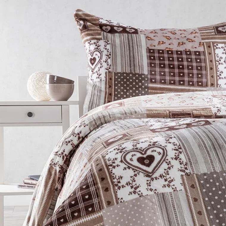 Ložní povlečení z mikroplyše PATCHWORK béžový