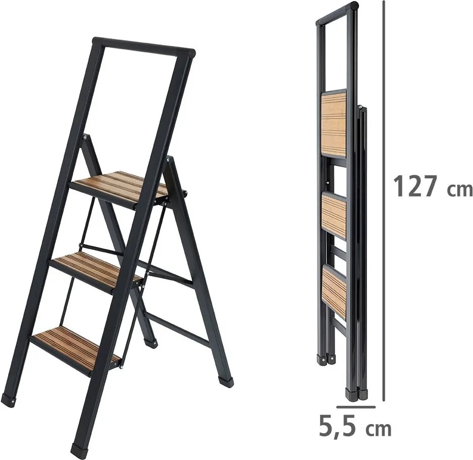 Skládací schůdkový žebřík, černý, 3 schody, WENKO