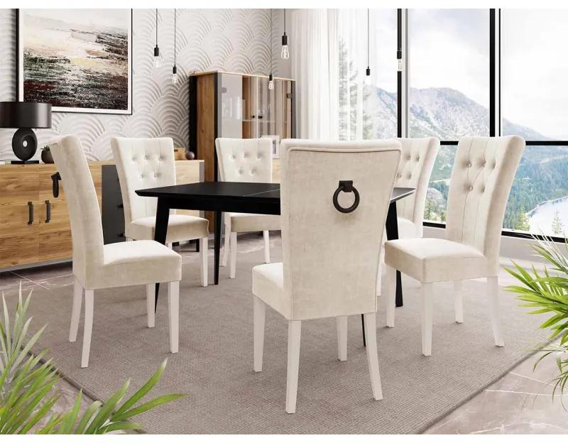 Rozkládací stůl 140x80 se 6 židlemi ST67, barva: černá, barva: bílá, Klepadlo: zlaté, Potah: Magic Velvet 2250