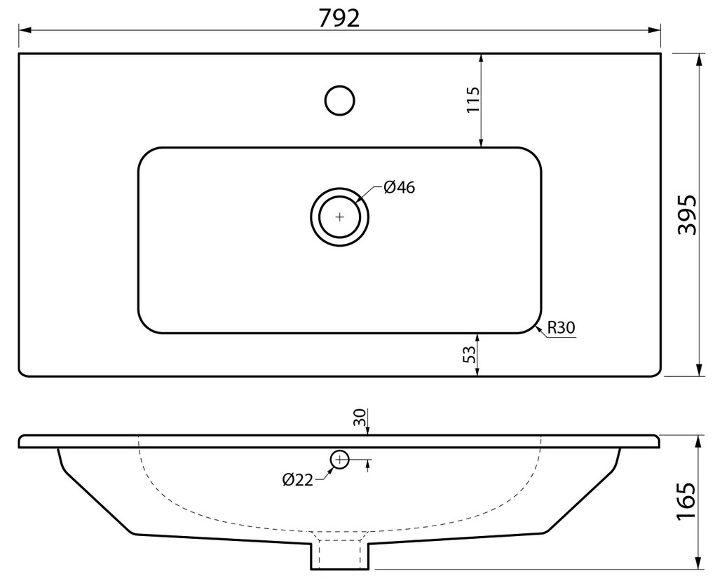 Sapho Sapho, PRACTICO keramické umyvadlo na nábytek 80x40cm, bílá, 44080
